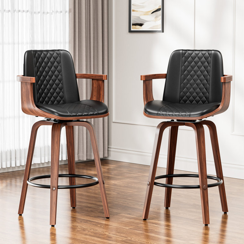Corrigan Studio Modern PU Leather Bar Stools With Bentwood Armrests Durable Frame 360 Swivel And Cushioned Comfort Perfect For Kitchen Home Bar Or Dining Area Wayfair